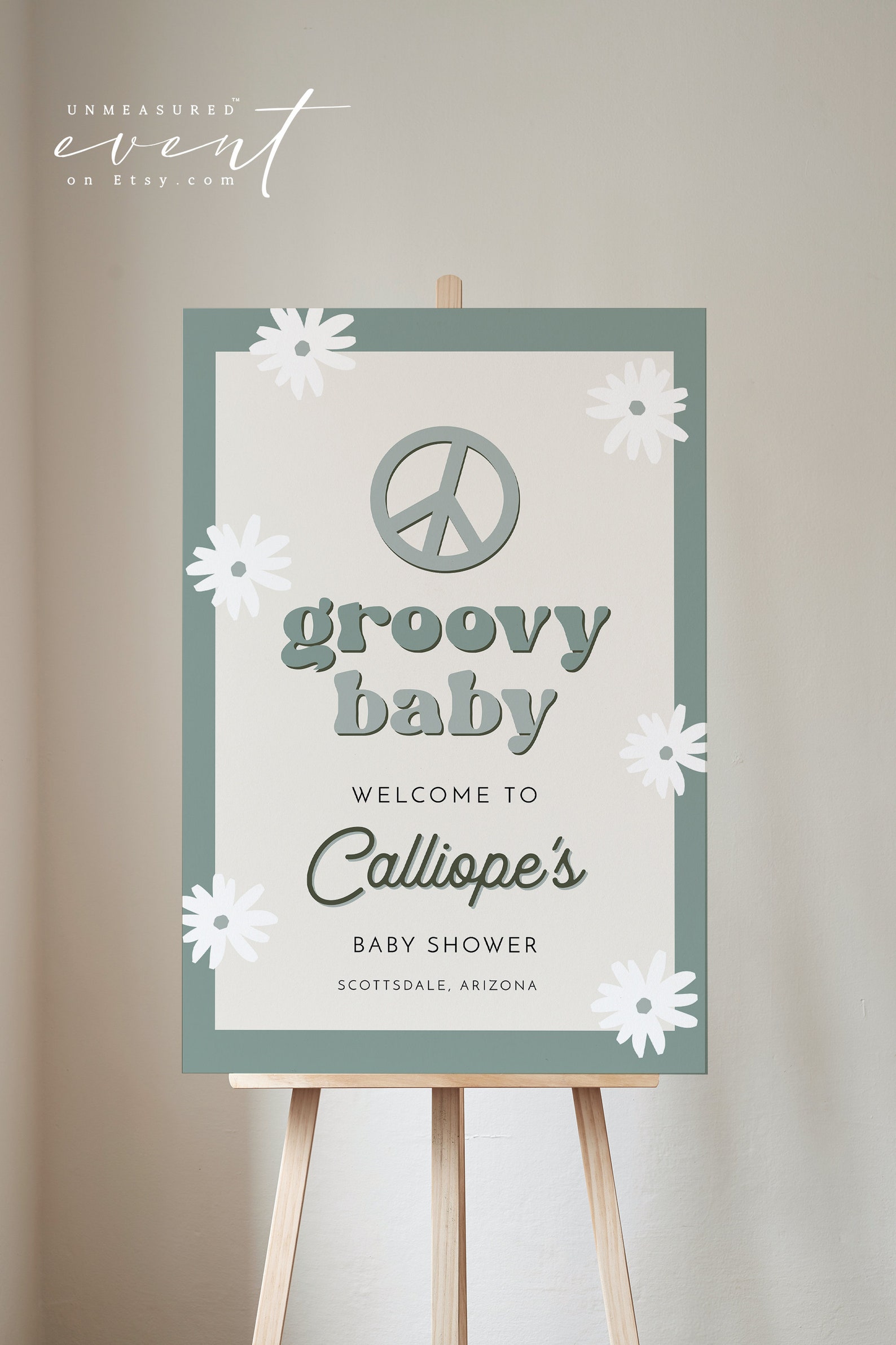 STEVIE Groovy Baby Shower Welcome Sign Template Retro Daisy - Etsy