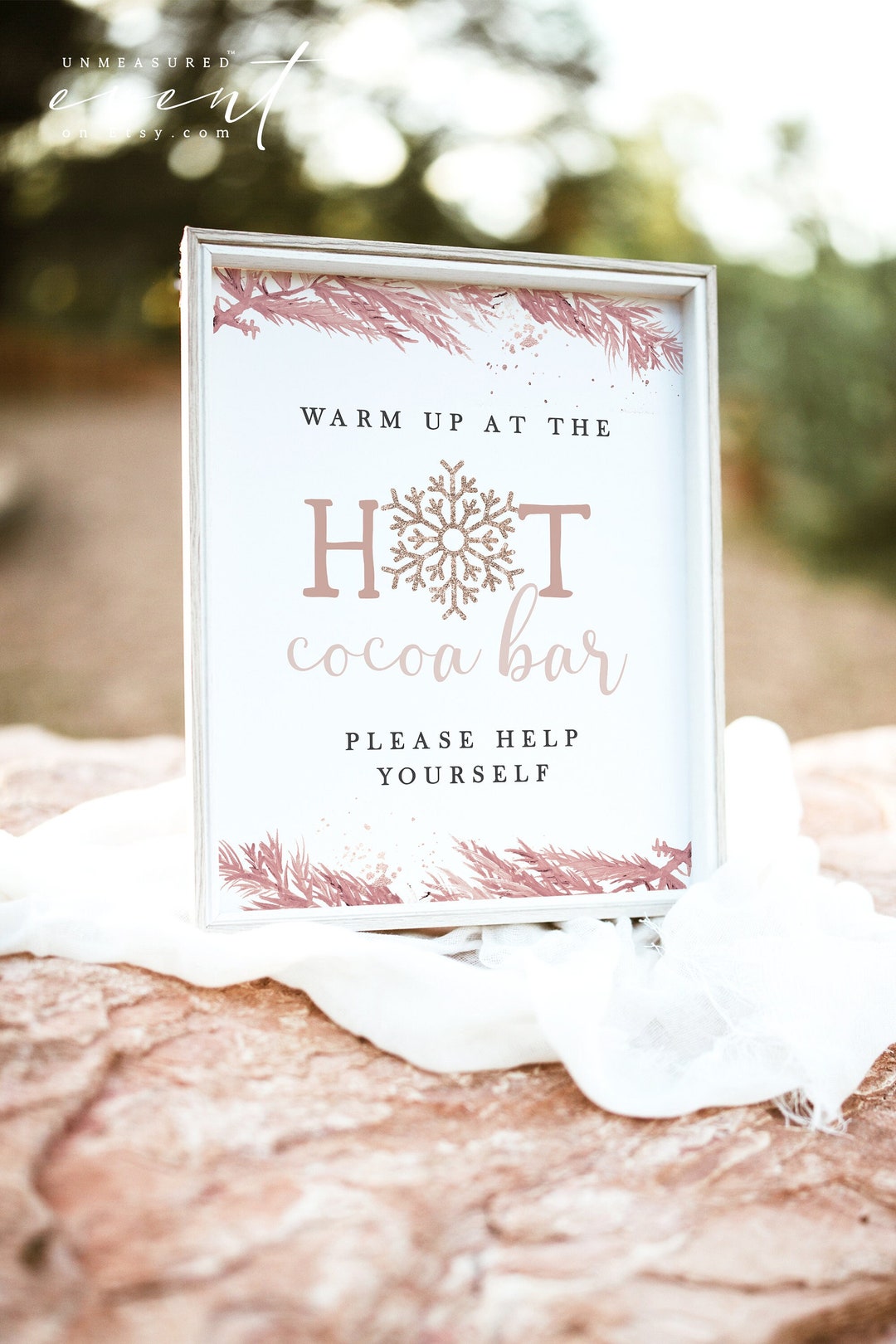 RORY Blush Pink Hot Cocoa Bar Sign Template, Winter Onderland Birthday ...