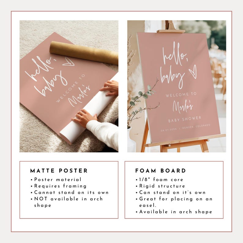 MARLO PRINTED + SHIPPED Boho Baby Shower Welcome Sign Template, Blush ...