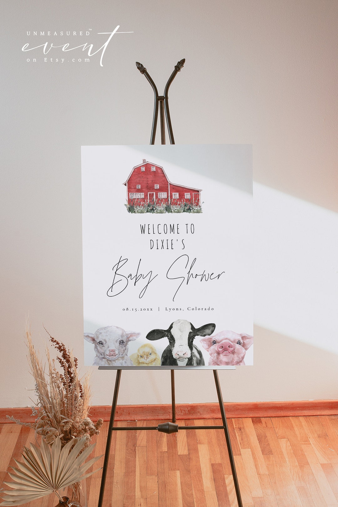 DIXIE Barn Animal Baby Shower Welcome Sign Template Rustic - Etsy