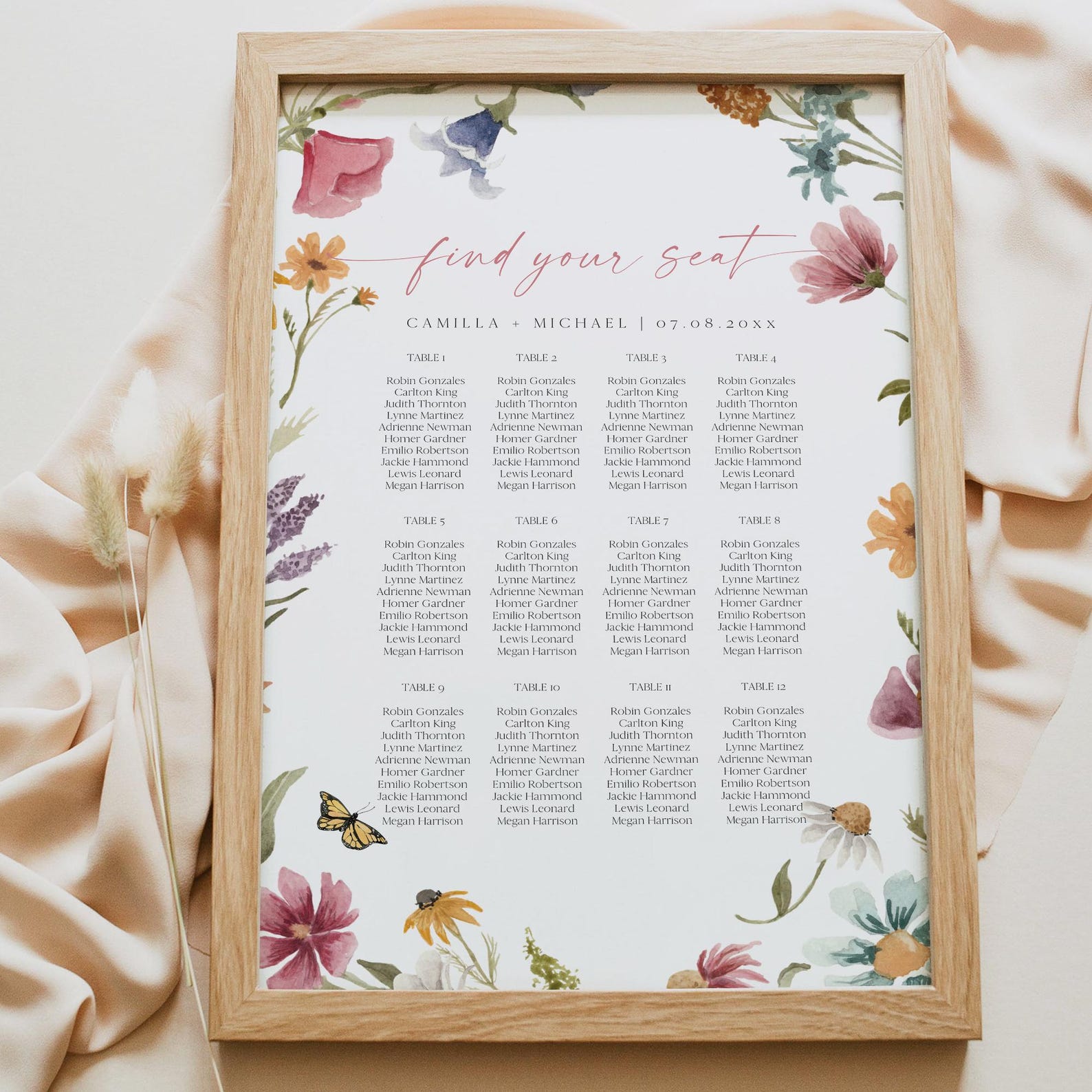 Small Wedding Seating Chart Template, Wildflower Seating Chart, Micro ...