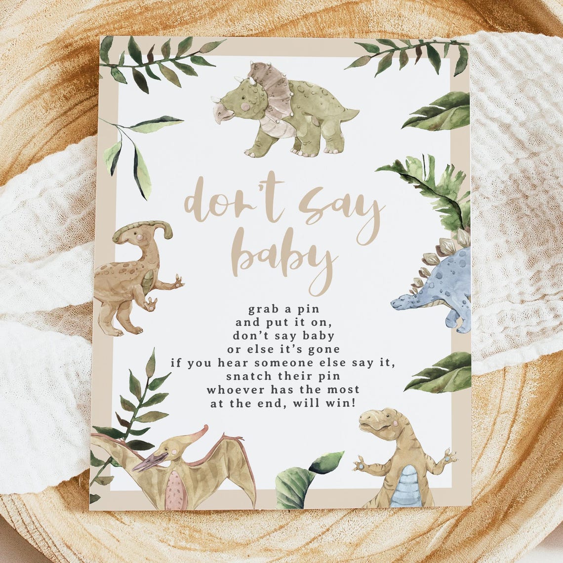 SPIKE Don't Say Baby Baby Shower Game Template, Dinosaur Baby Shower ...