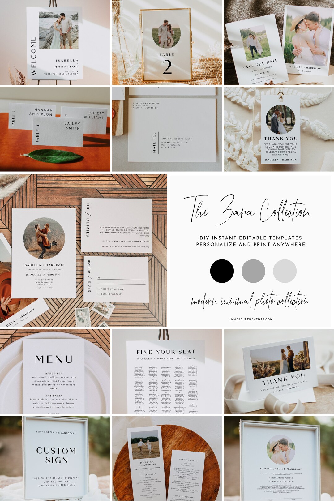 ZARA Modern Photo Wedding Invitation Template Bundle, Minimalist ...