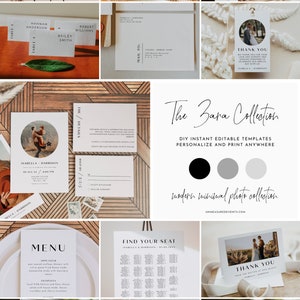 ZARA Modern Photo Wedding Invitation Template Bundle, Minimalist ...