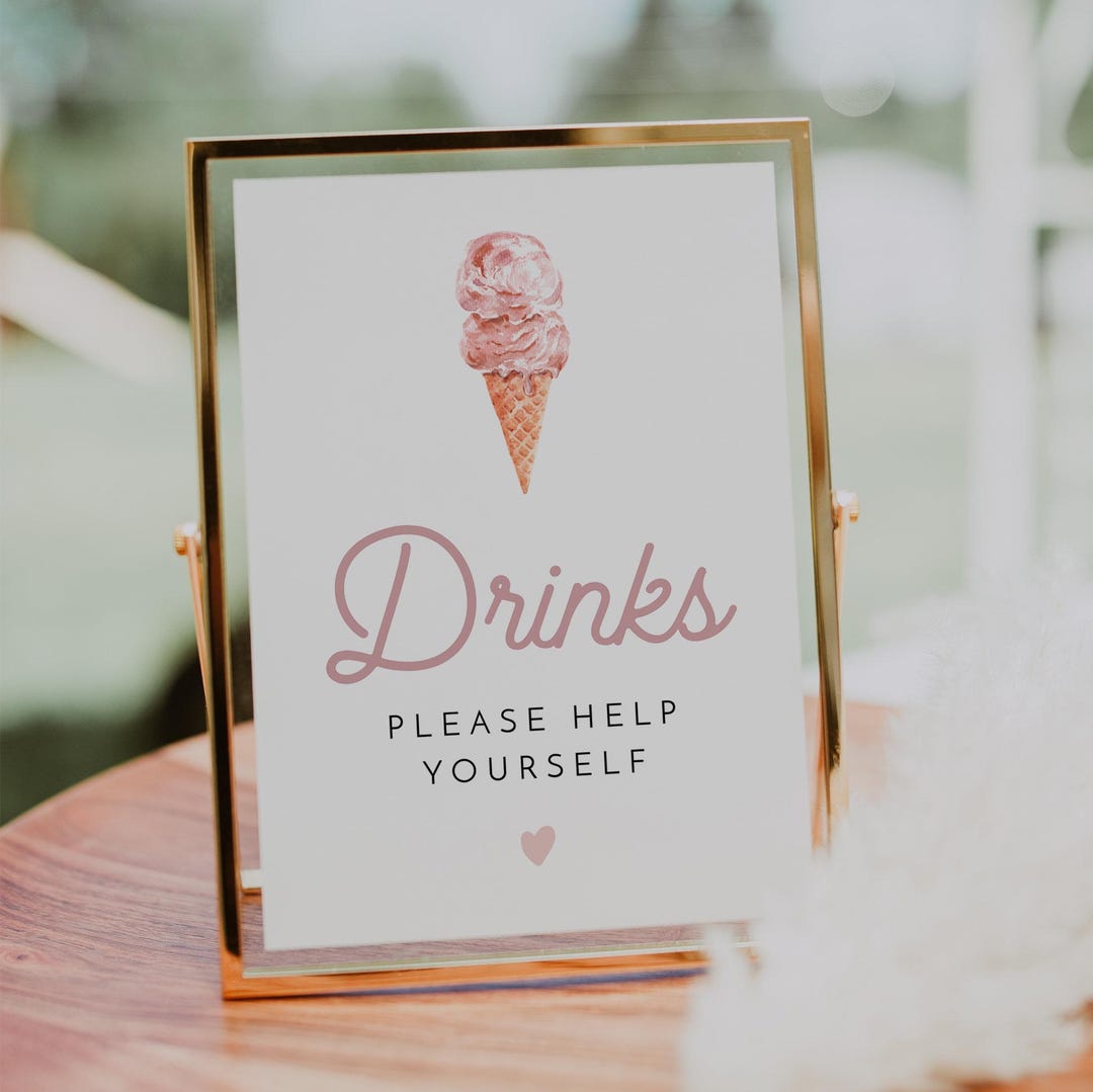 Drink Table Sign Printable, Ice Cream Bridal Shower Drinks Sign, Ice ...