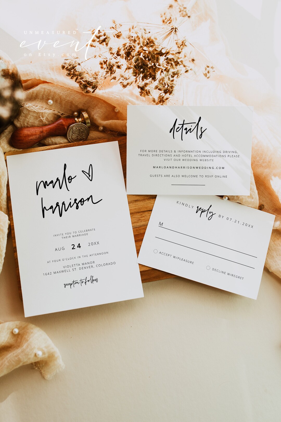 Modern Minimalist Wedding Invitation Template Suite Simple Wedding ...