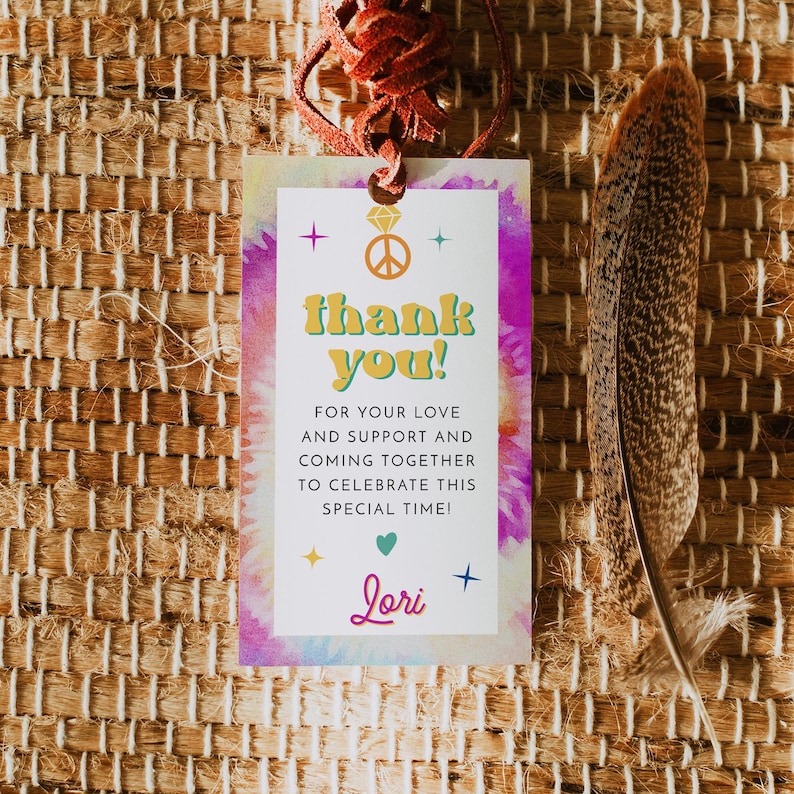 Tie Dye Favor Tag Template, Retro Favor Tag, Thank You Gift Tag, 70's ...