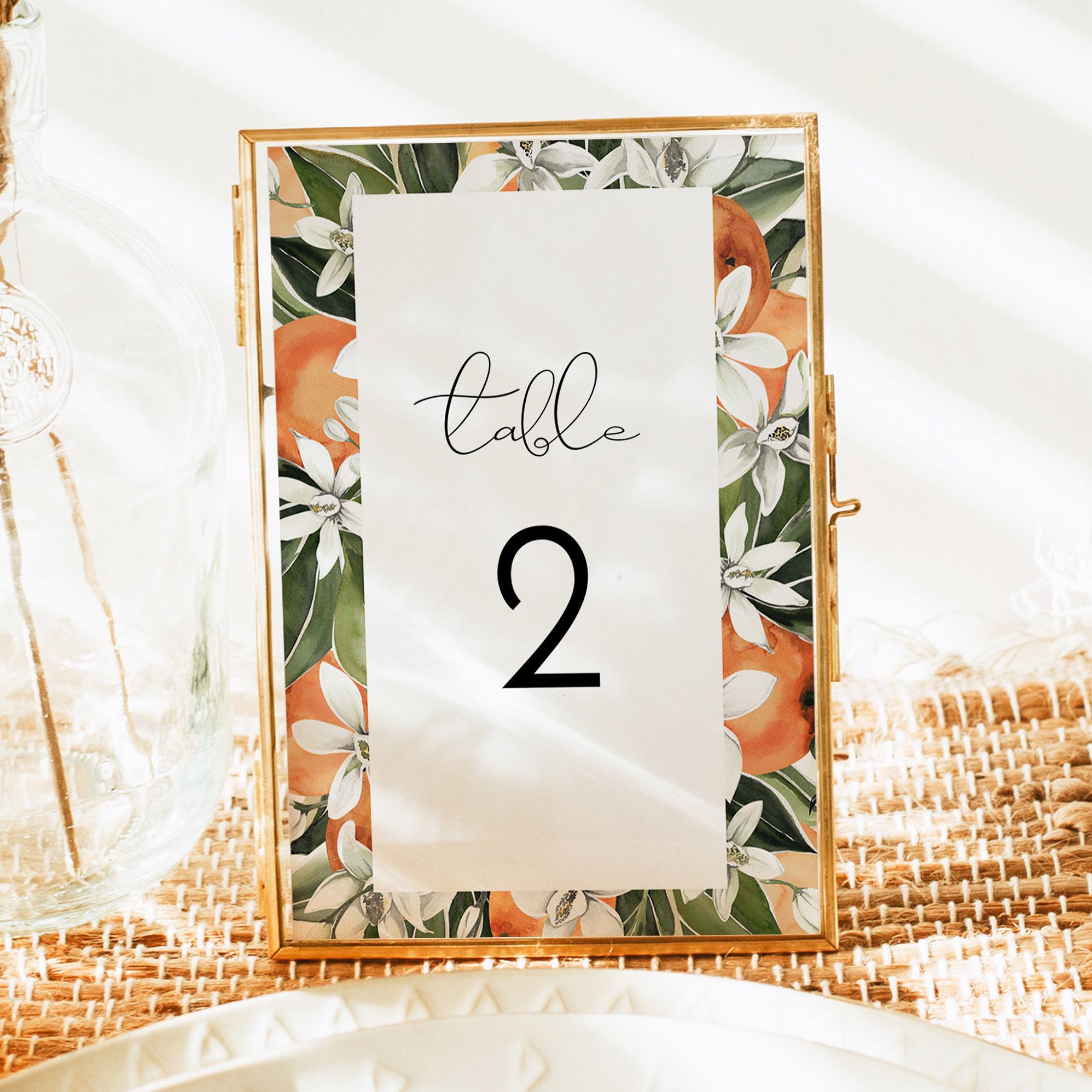 Orange Table Number Template, Citrus Table Number Printable, Clementine ...