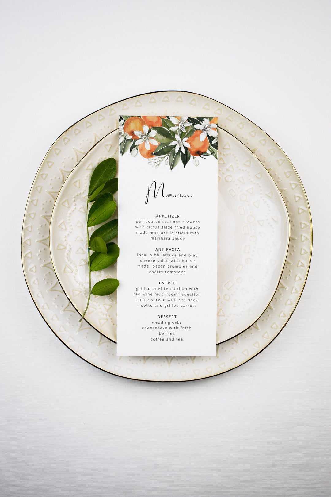 Orange Wedding Menu Template, Watercolor Orange Blossom Menu Printable ...