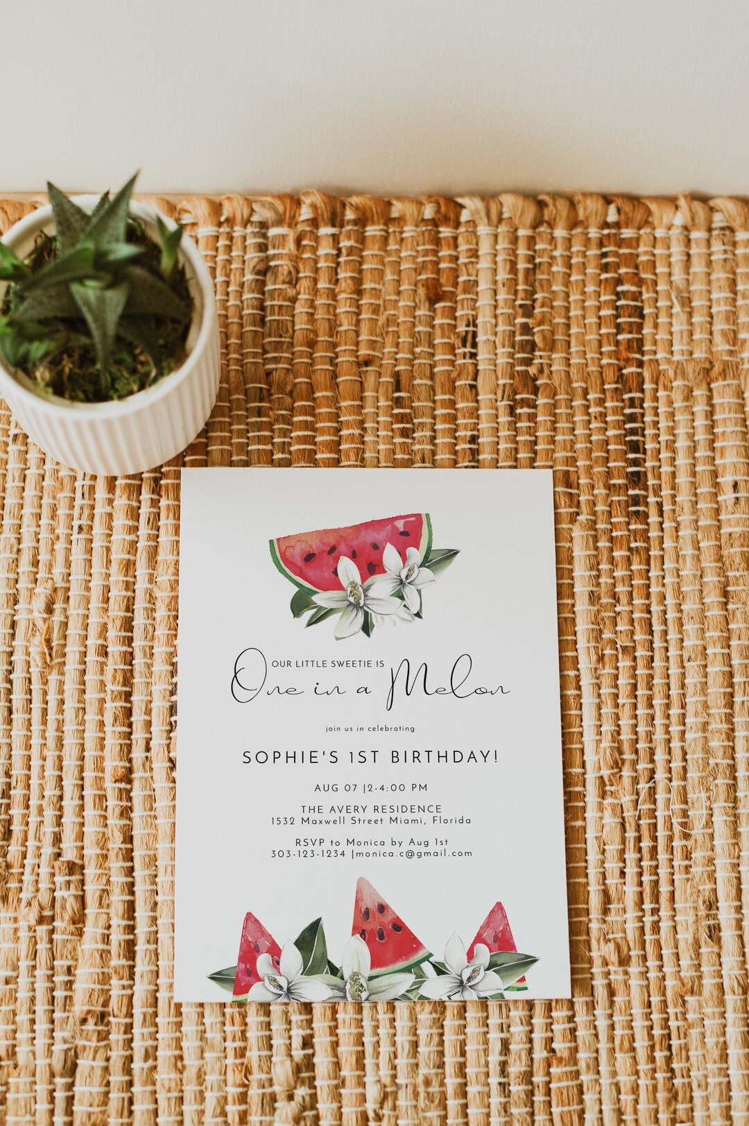 MAYA Watermelon Birthday Invitation Template, One in a Melon Birthday ...