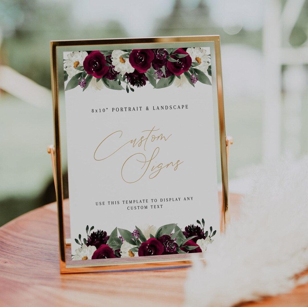 Burgundy Wedding Custom Sign Template, Bordeaux Wedding Signs Printable ...