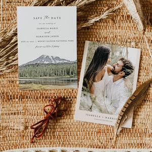 MOUNT RAINIER Save the Date Template, Mountain Save the Date Cards ...
