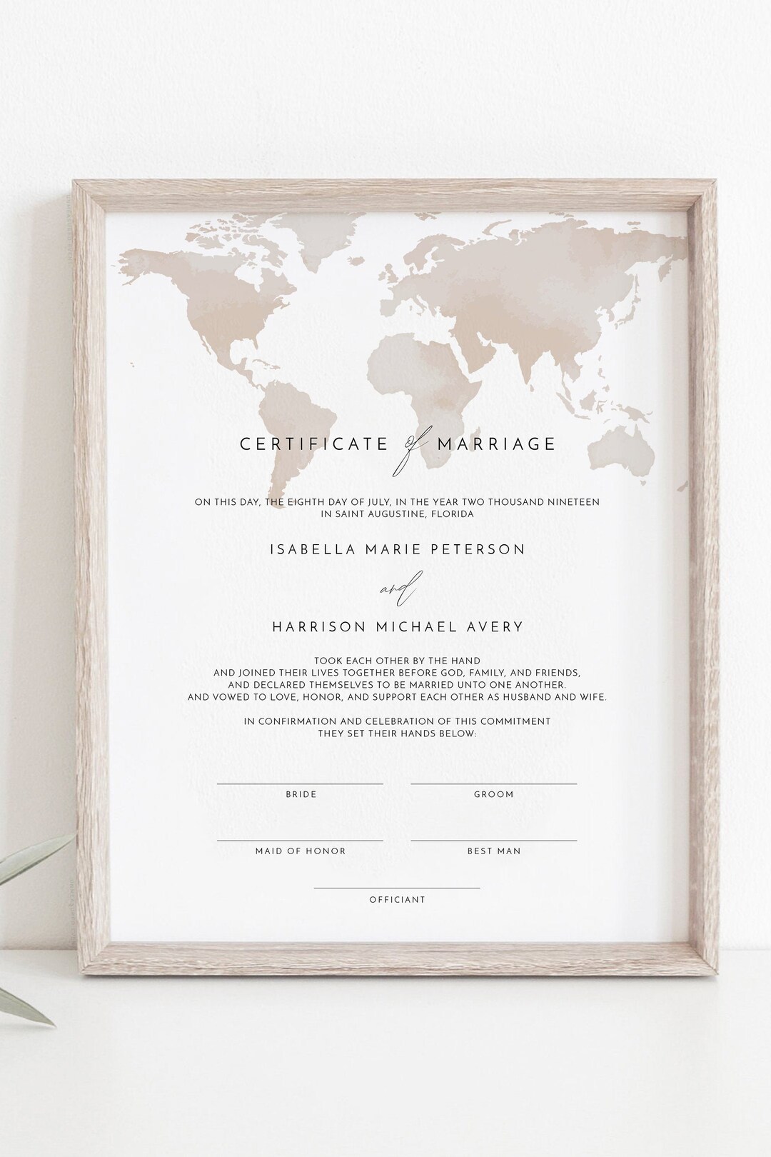 Watercolor Map Marriage Certificate Template, Destination Wedding ...