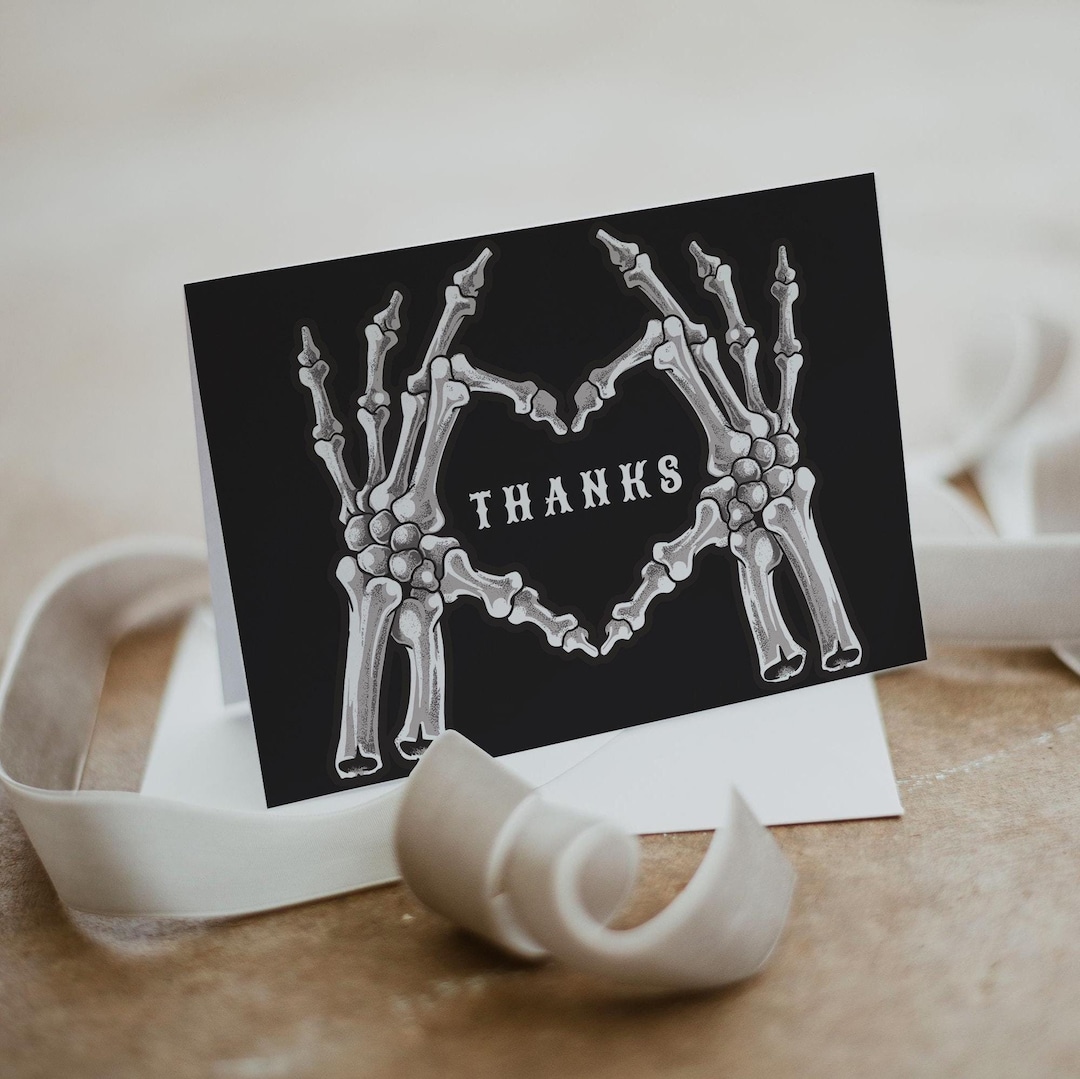 Skeleton Heart Thank You Card Template, Skeleton Hands Thank You ...