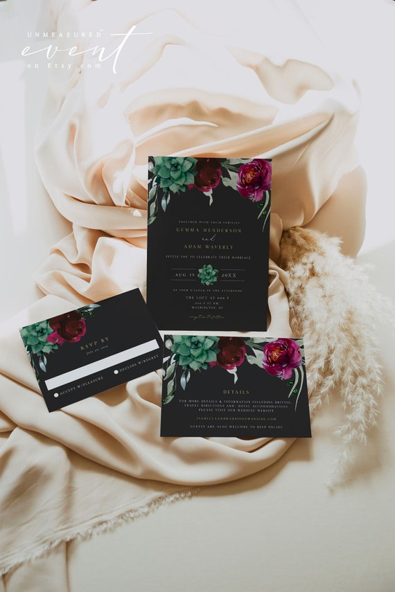 AMY Moody Wedding Invitation Template Set Succulent Wedding | Etsy