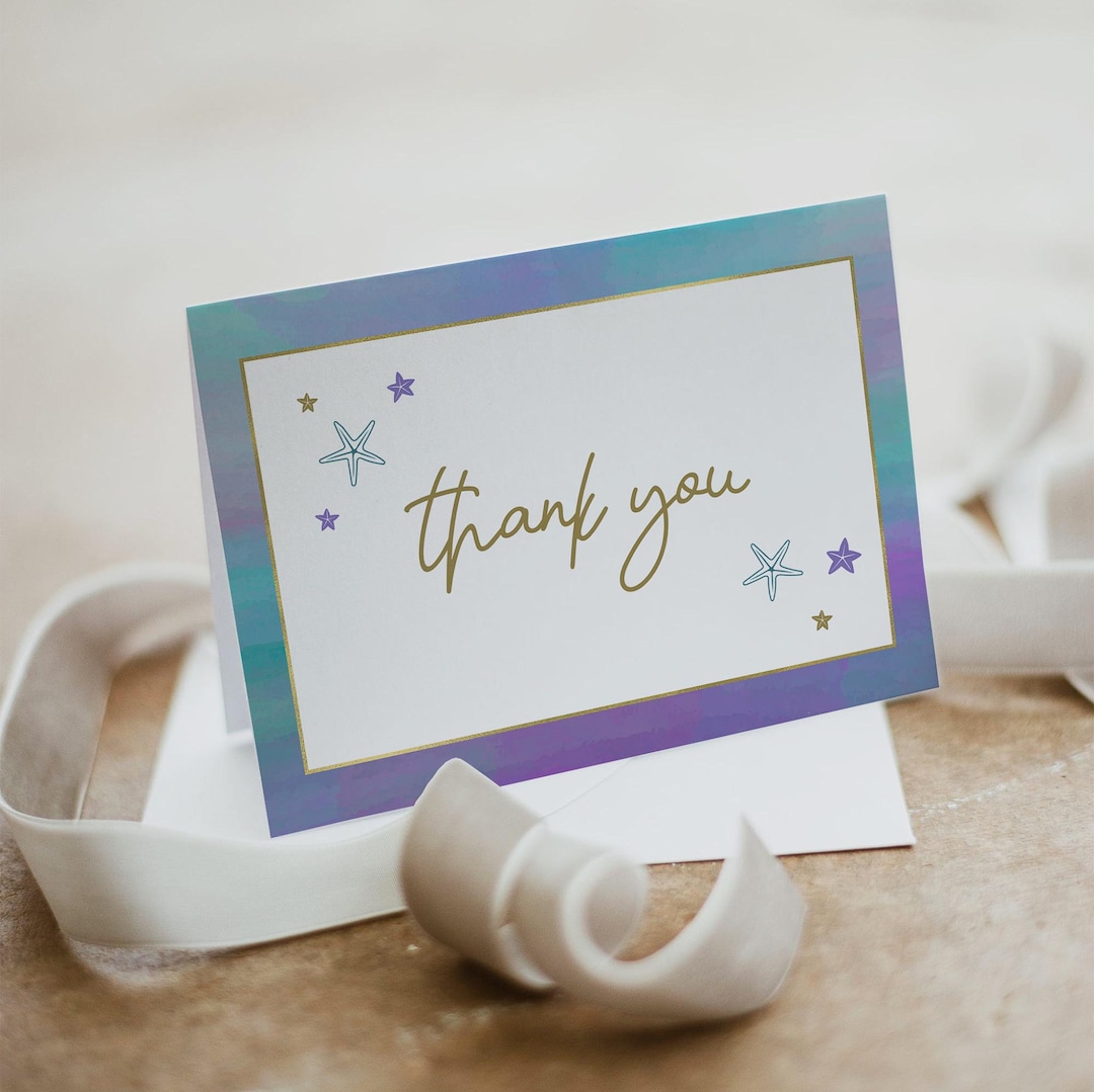 Mermaid Thank You Card Template Under the Sea Thank You Card Splish ...
