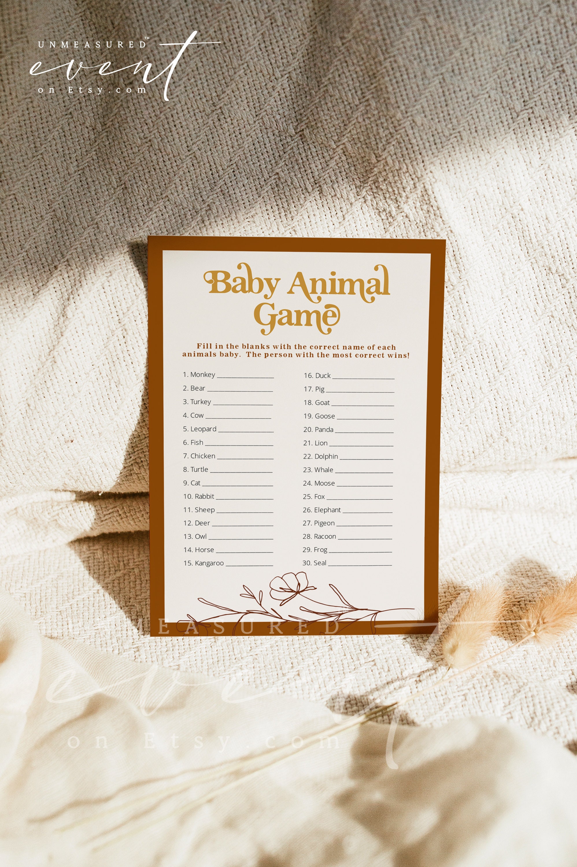 FARRAH A Baby Animal Baby Shower Game Template Printable Baby | Etsy