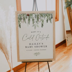 JOY Baby Shower Welcome Sign Template Rustic Winter Greenery Gender ...