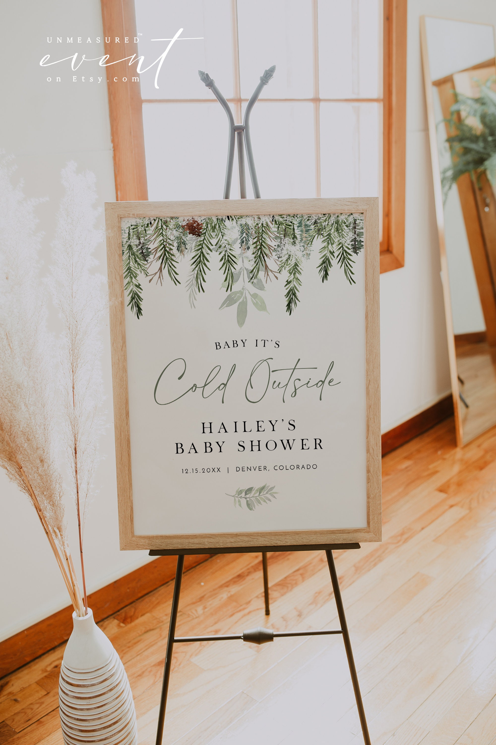JOY Baby Shower Welcome Sign Template Rustic Winter Greenery - Etsy