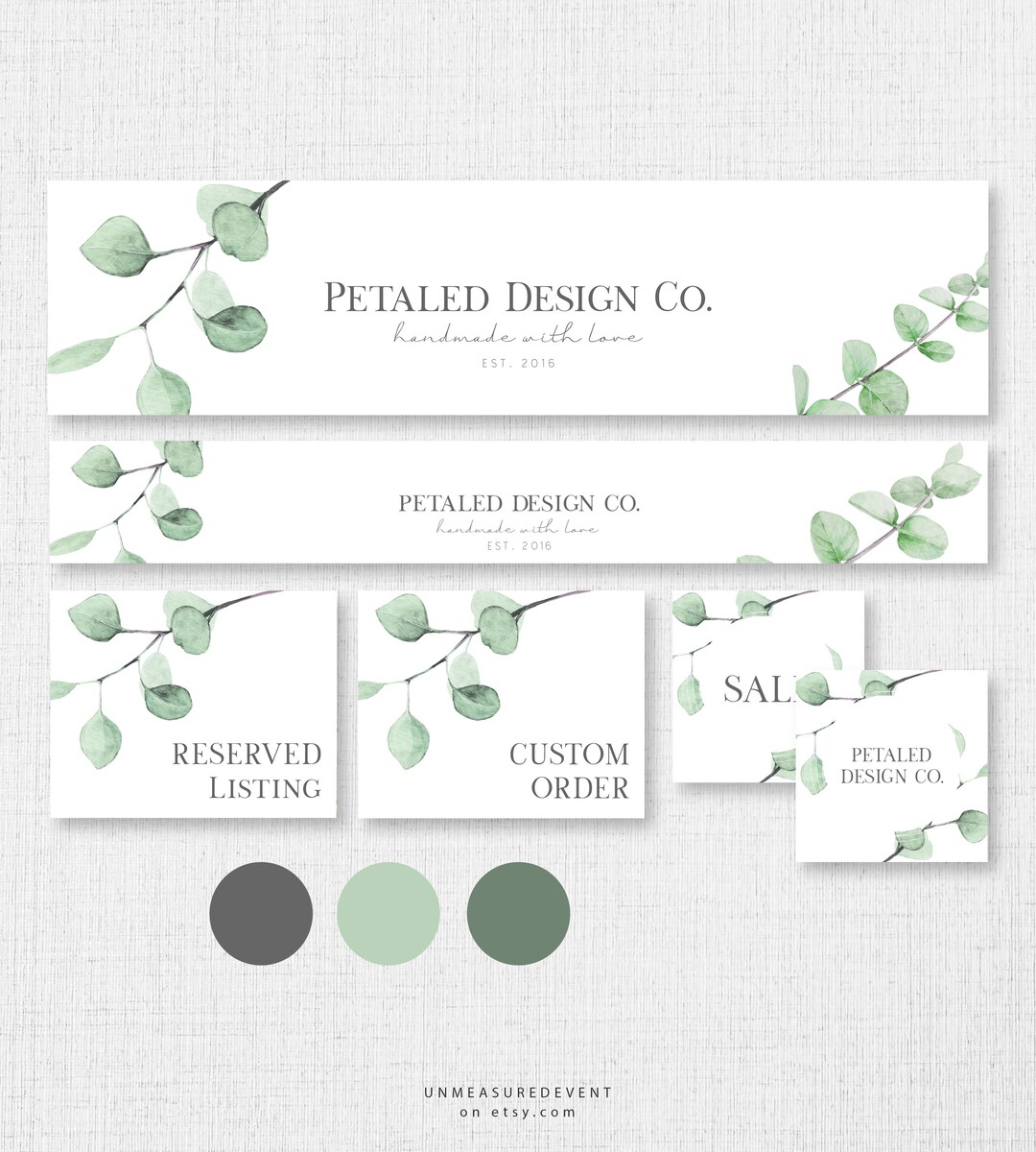 MAE Greenery Etsy Branding Kit Templates, Watercolor Eucalyptus Website ...