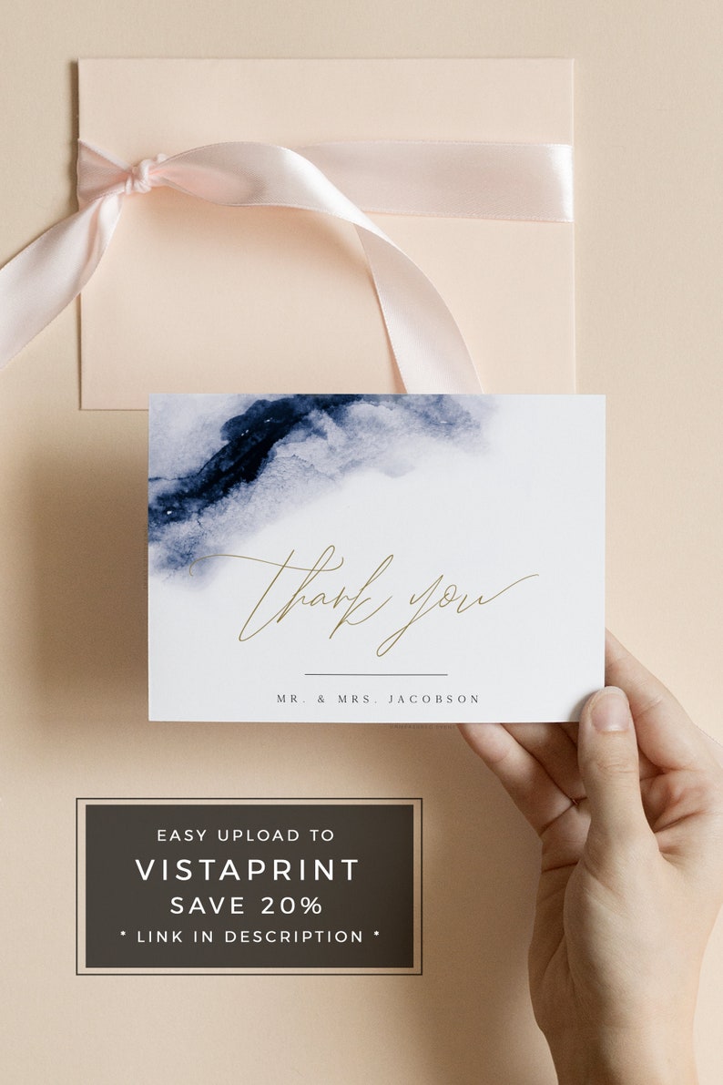 ANYA Blue Watercolor Thank You Card Template Navy Thank You | Etsy