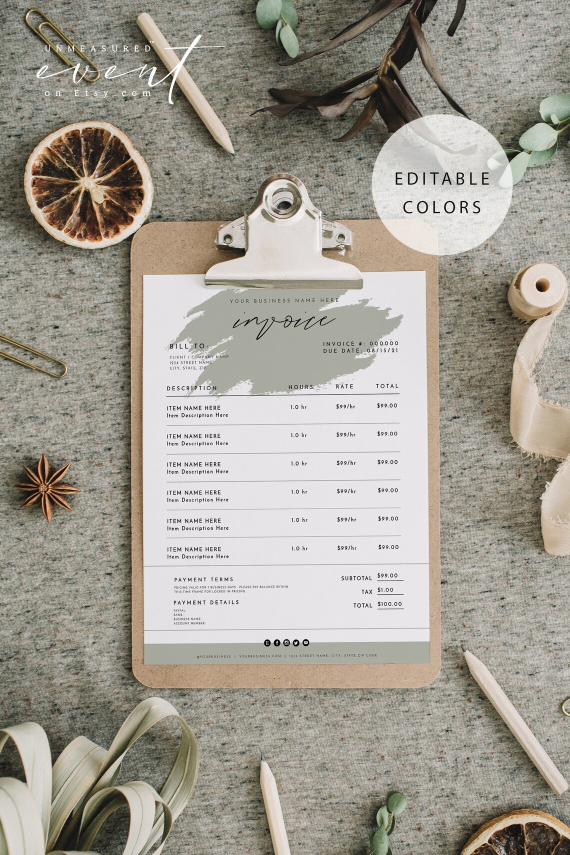 GRETCHEN Invoice Template, Printable Invoice, Order Form, Small ...