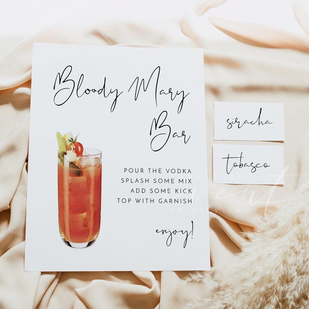 Minimalist Bloody Mary Bar Sign, Modern Bloody Bar Sign and Tags ...