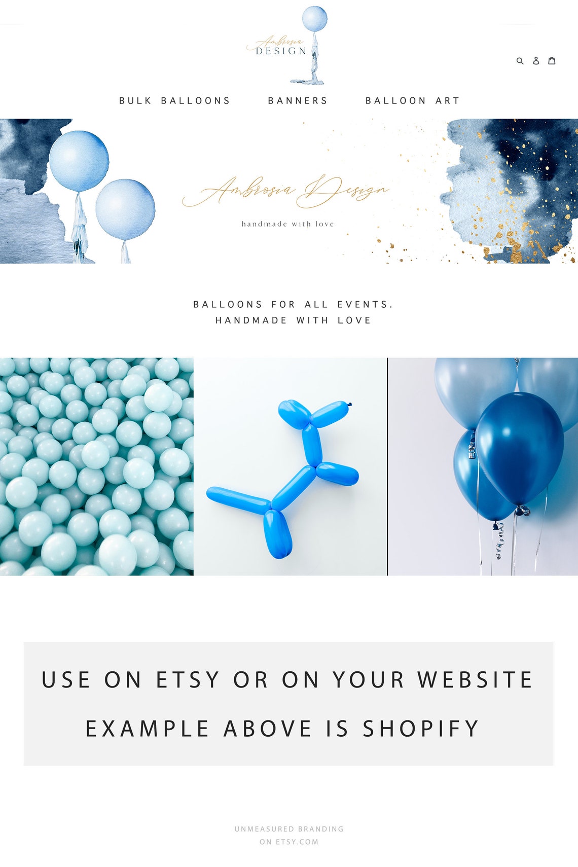 STELLA Watercolor Balloon Etsy Shop Banner Graphic Set - Etsy