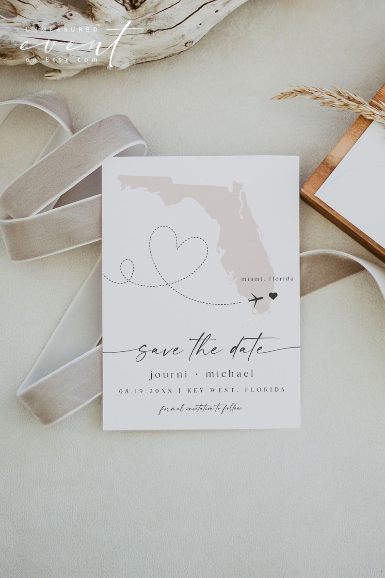 JOURNI Florida Map Save the Date Postcard Template Destination Wedding ...