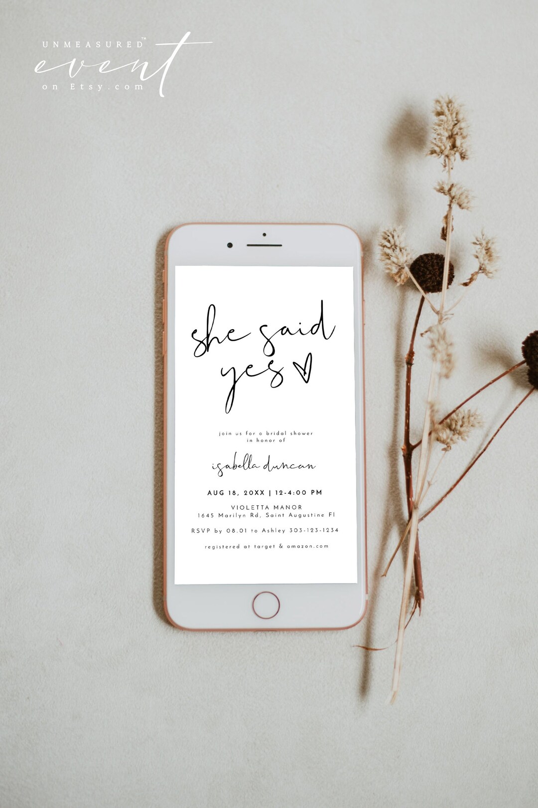ADELLA Minimalist Bridal Shower Text Invite, Electronic Bridal Shower ...