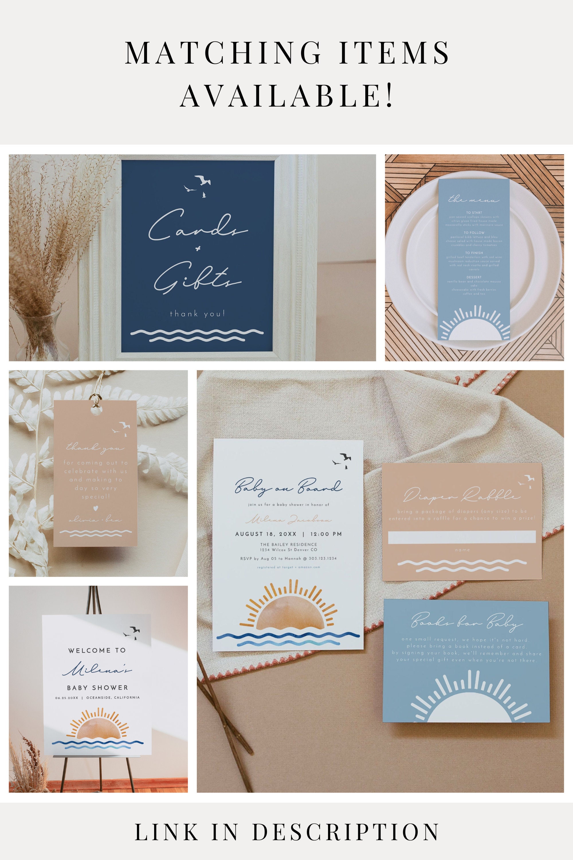 OCEANSIDE Light Blue Sun Ocean Themed Menu Card Printable - Etsy