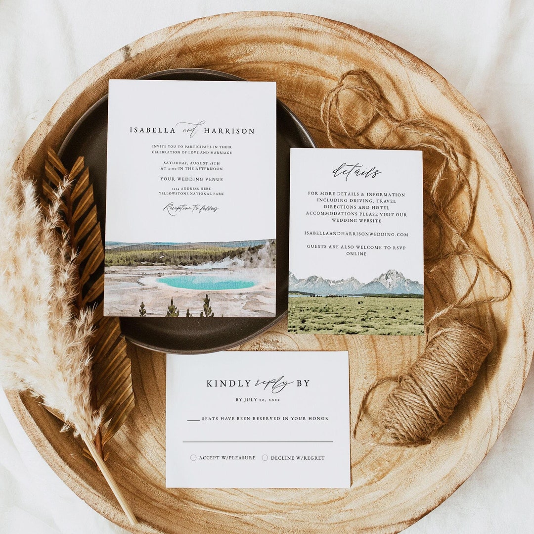 YELLOWSTONE NATIONAL PARK Wedding Invitation Template Suite, Mountain ...