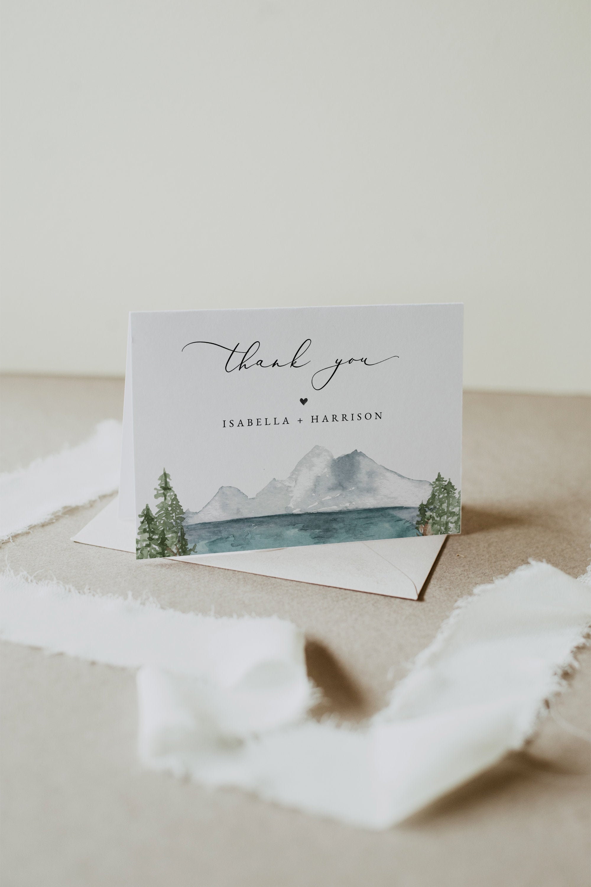 CLOVER Mountain Thank You Card Template Mountain Lake | Etsy