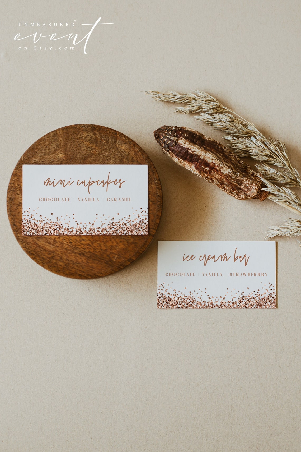 REGINA Rose Gold Glitter Buffet Card Template Sequins Bridal - Etsy