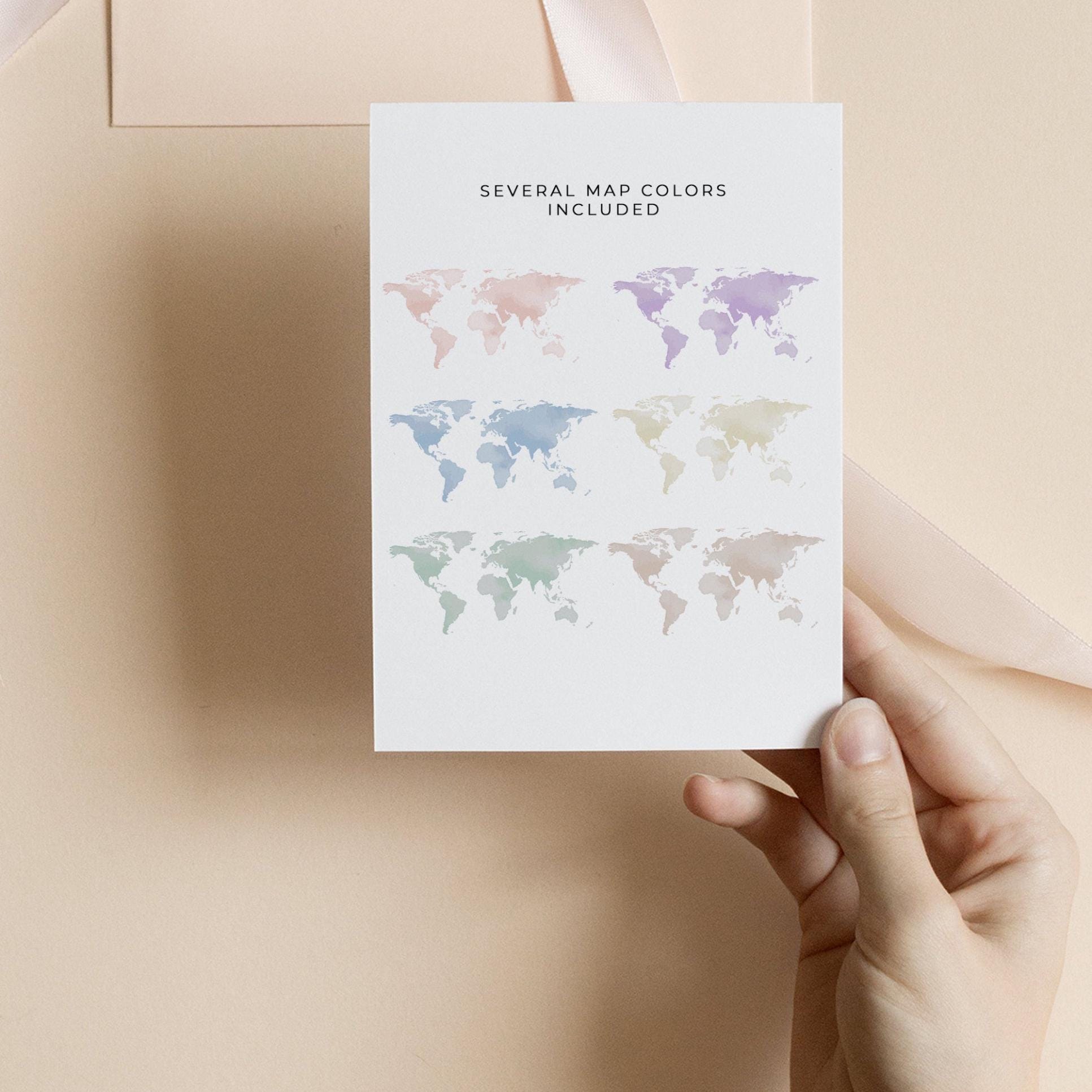 Watercolor Map Table Number Template, Destination Wedding Table Numbers ...