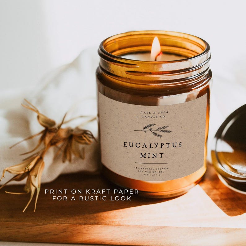 APOTHECARY | Candle Label Template, Rustic Botanical Candle Labels ...