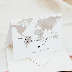 Watercolor Map Thank You Card Template, Destination Wedding Thank You ...