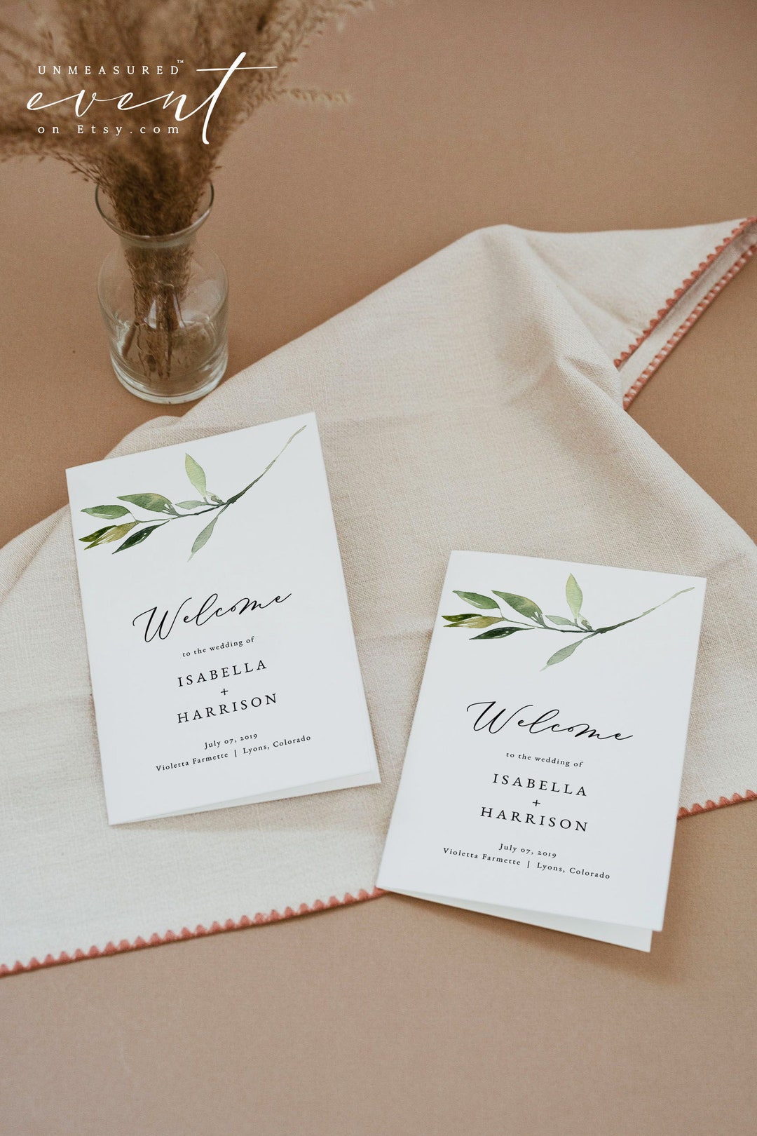 ISABELLA Folded Wedding Program Template, Greenery Wedding Program ...