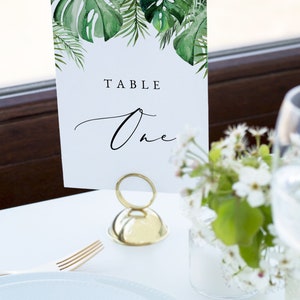 Tropical Wedding Table Number Template, Monstera Wedding Table Number ...