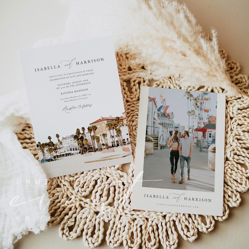 SANTA BARBARA Wedding Invitation Template, Watercolor Santa Barbara ...