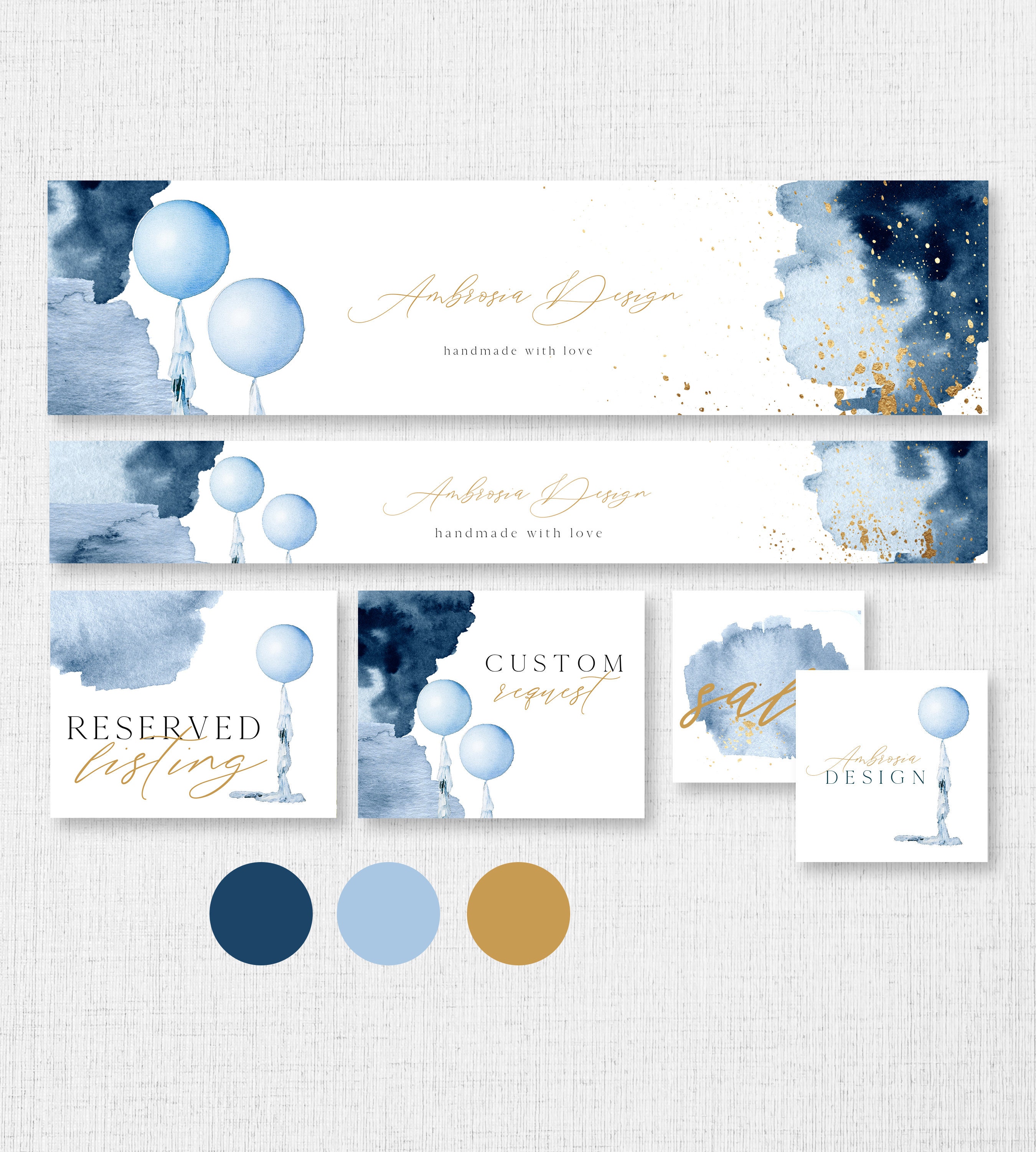 STELLA Watercolor Balloon Etsy Shop Banner Graphic Set - Etsy