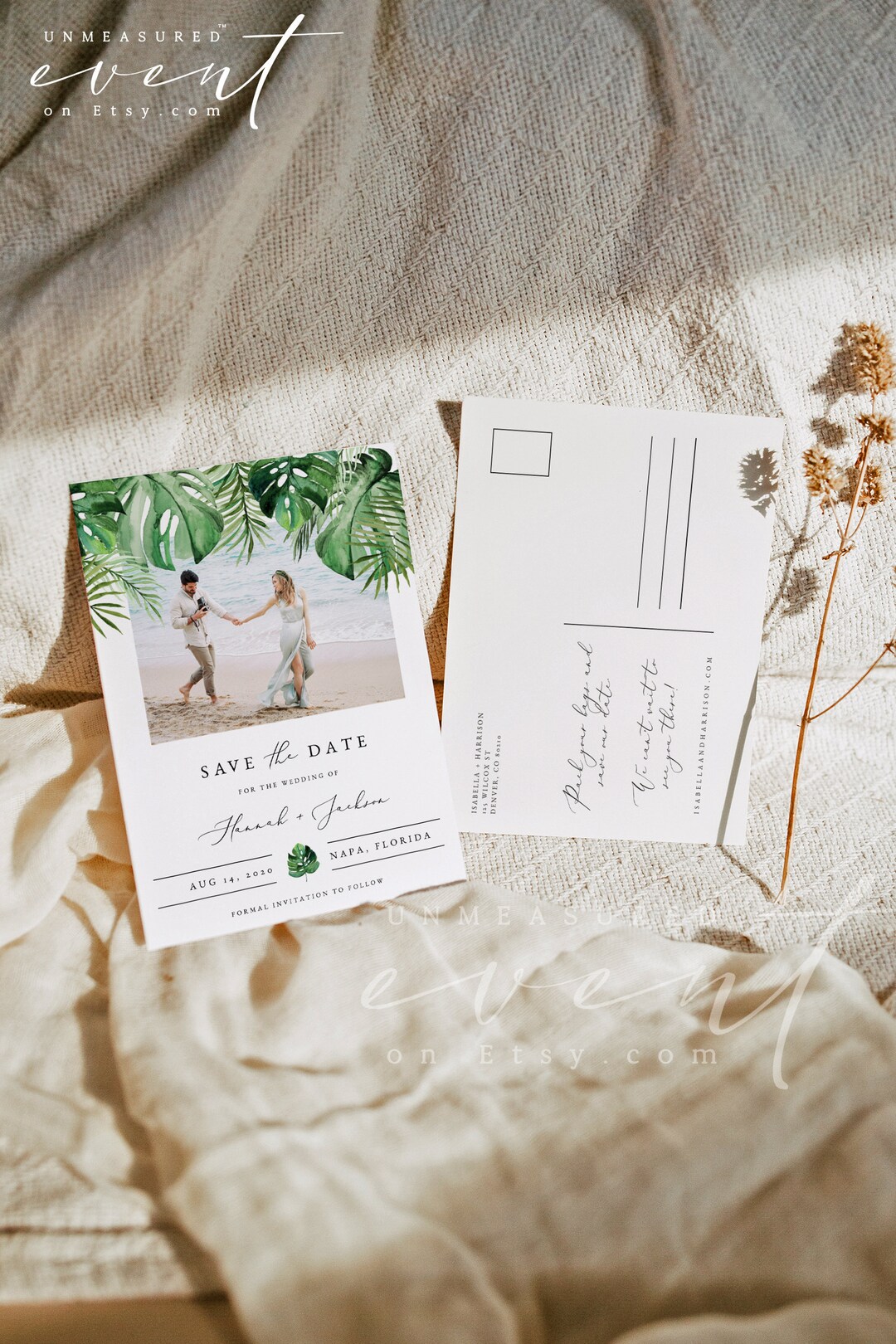 Tropical Save the Date Template, Palm Leaf Save the Date, Beach Save the Date, Photo Save the ...