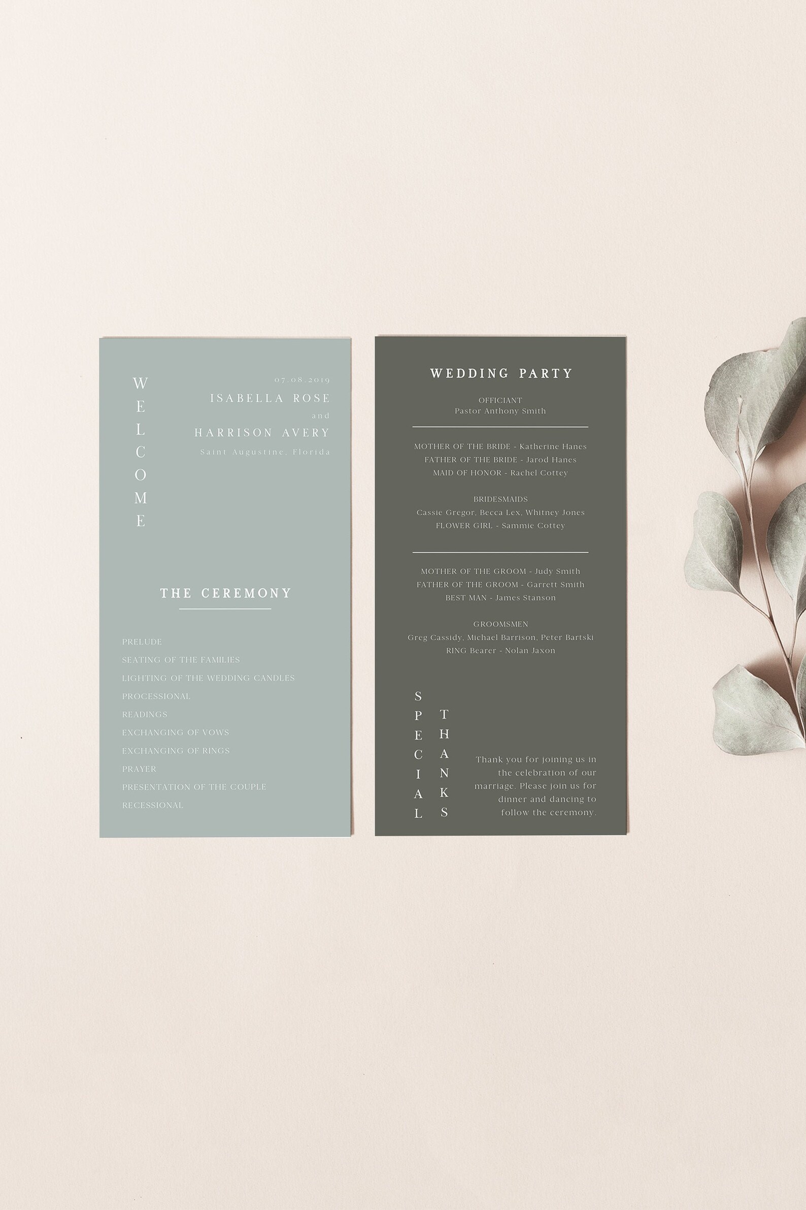 NINA Sage Green Wedding Program Template Green Gray Wedding - Etsy