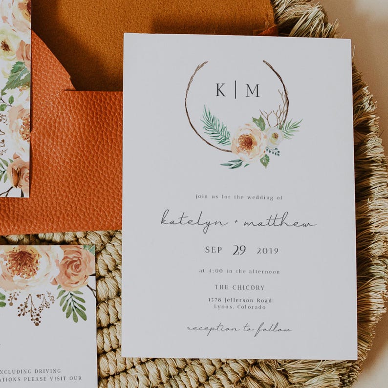 Rustic Wedding Invitation Template Suite, Fall Wedding Invitation Set ...