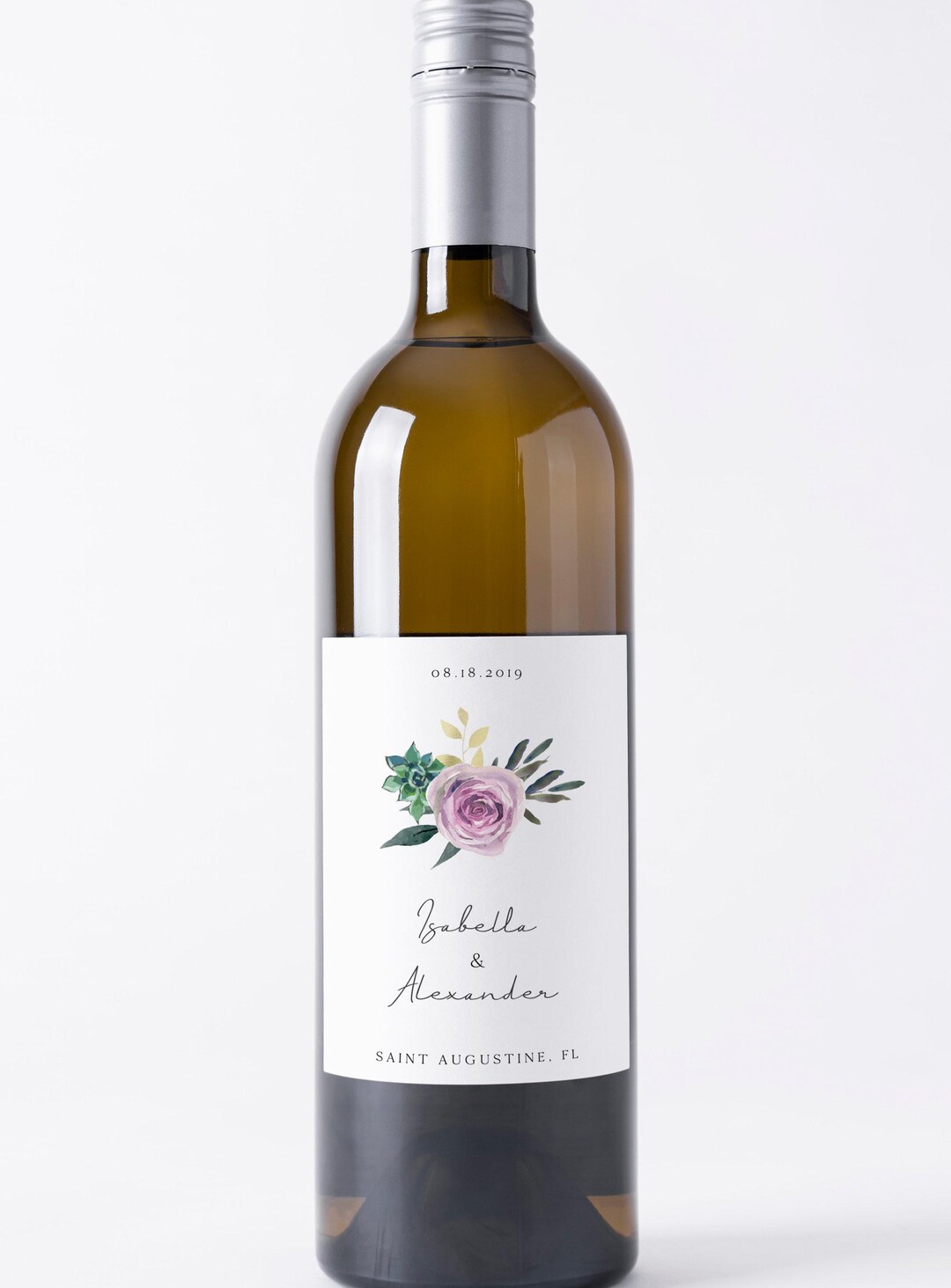 Purple Floral Succulent Wedding Wine Label Template, Wedding Table Wine ...