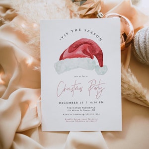 Minimalist Christmas Party Invitation Template, Modern Santa Hat ...