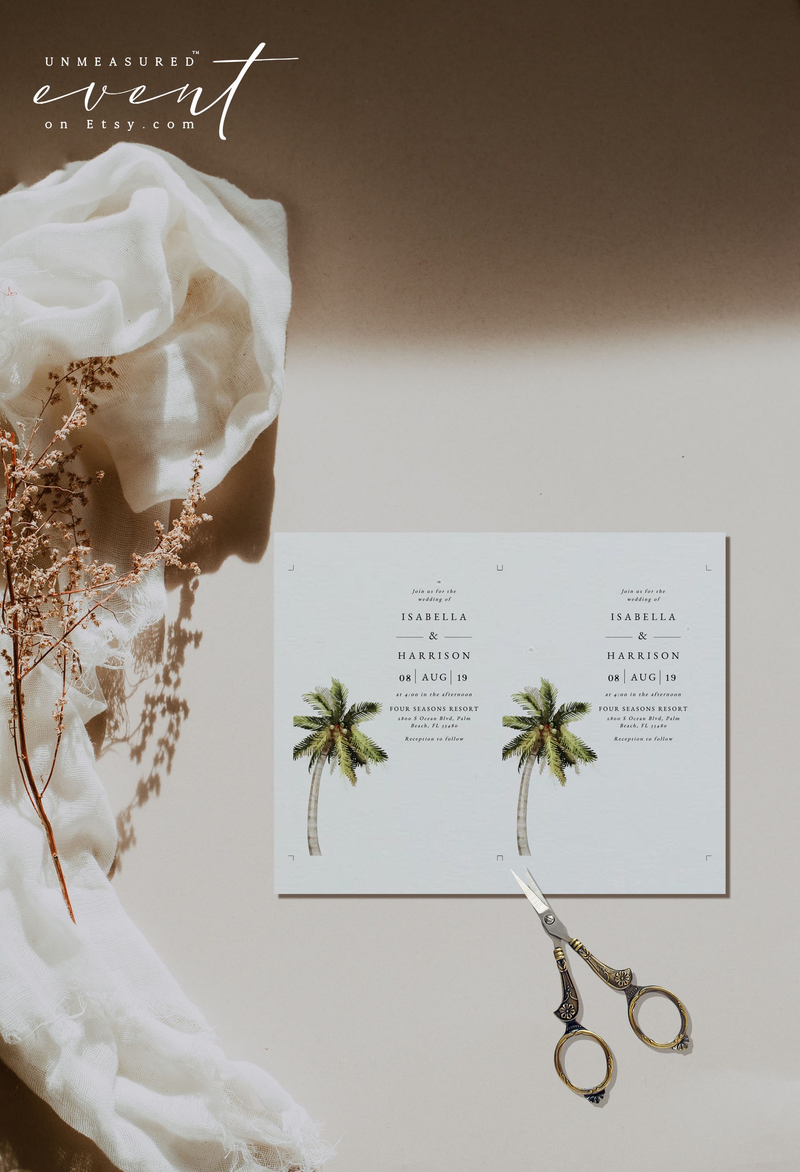 MONA Palm Tree Wedding Invitation Template Minimal Tropical - Etsy
