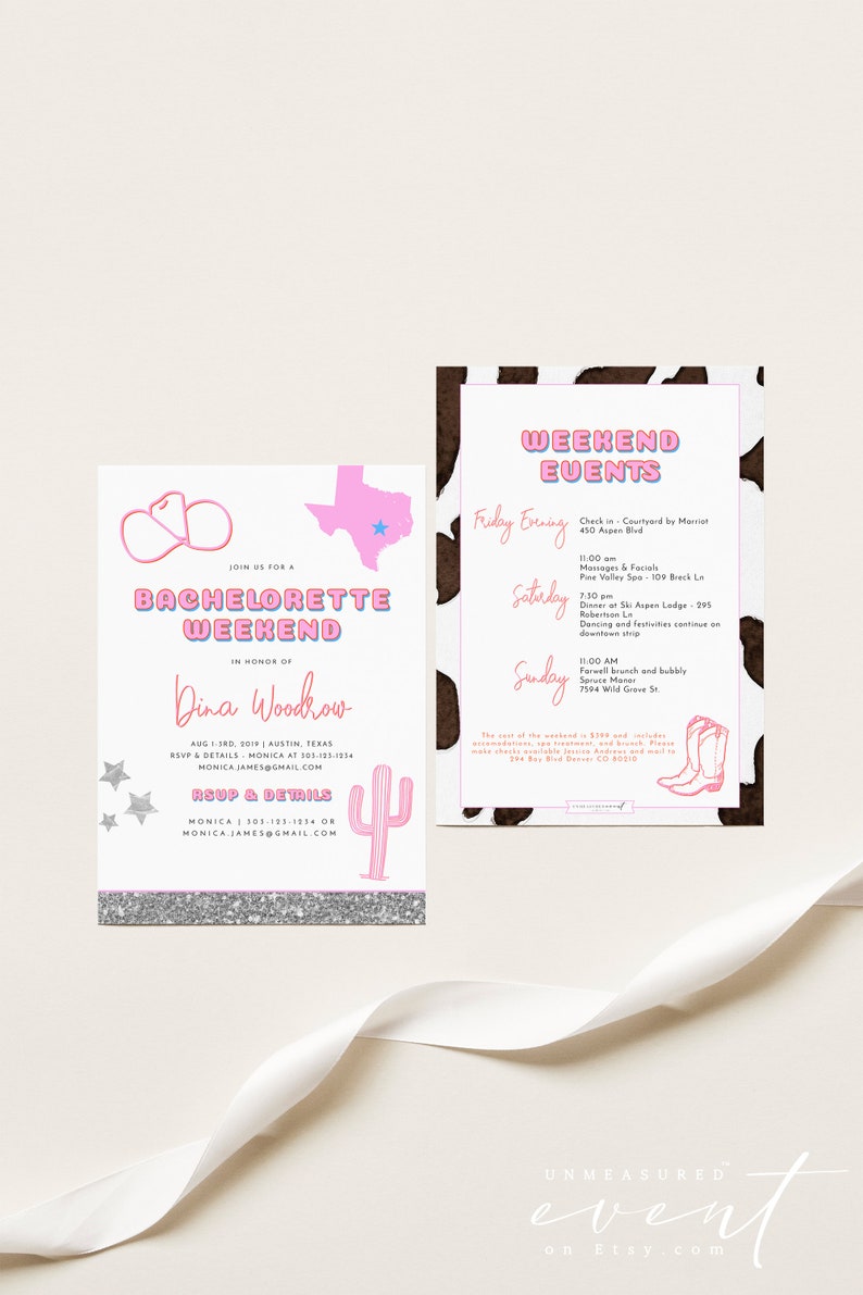 DINA Space Cowgirl Bachelorette Invitation & Itinerary Template, Texas ...