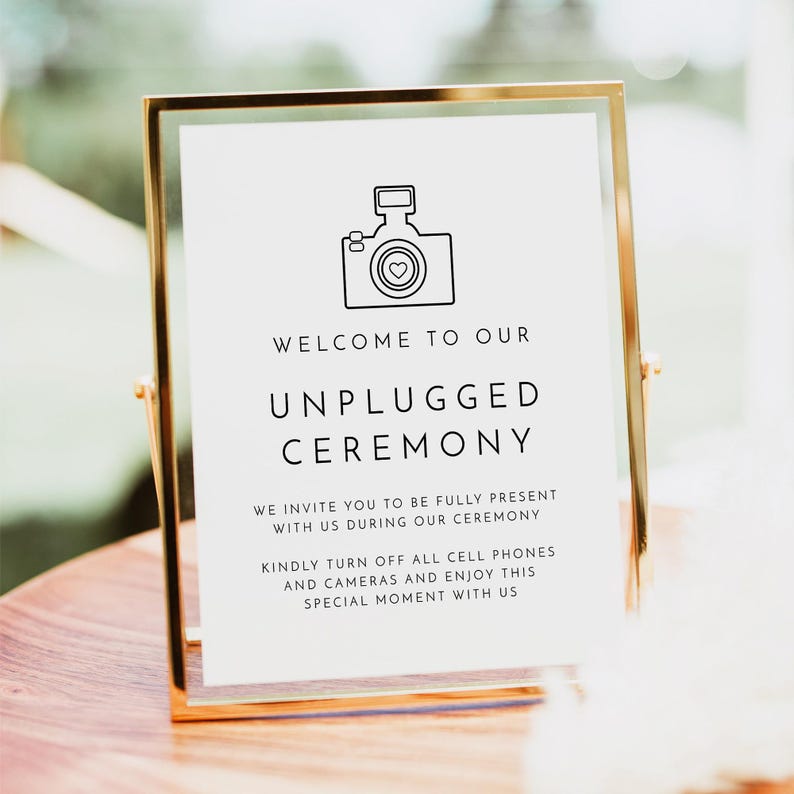 Modern Unplugged Ceremony Sign Template, Minimalist No Phones Sign ...