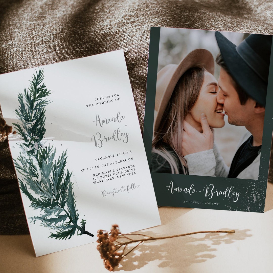 Pine Wedding Invitation Template, Forest Wedding Invitation, Mountain ...